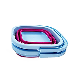 SAMMART 5L (1.3 Gallon) Collapsible Rectangular Handy Basket/Bucket (Cool Blue/Flamingo (Set of 2))