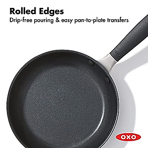 OXO Good Grips 8" Frying Pan Skillet with Lid, 3-Layered German Engineered Nonstick Coating, Stainless Steel Handle with Nonslip Silicone, Black