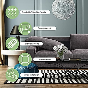 LEISLAND 88.58" Modern Sofas Couches for Living Room, Chenille Deep Seat Sofas & couches with Metal, Removable Low-Back Sofa Cushion and Detachable Sofa Cover/Easy to Install(Dark Grey)