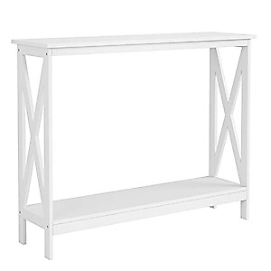 ITUSUT Console Sofa Table for Entryway with 2 Tier Shelves, Narrow Entryway Table for Living Room with Sturdy Engineering Wood and Strong Construction, Easy to Assembly, White