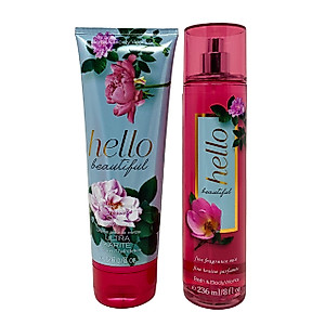 Bath & Body Works Bath and Body Works - Hello Beautiful - Gift Set - Fine Fragrance Mist & Body Cream - 2020 Full Size