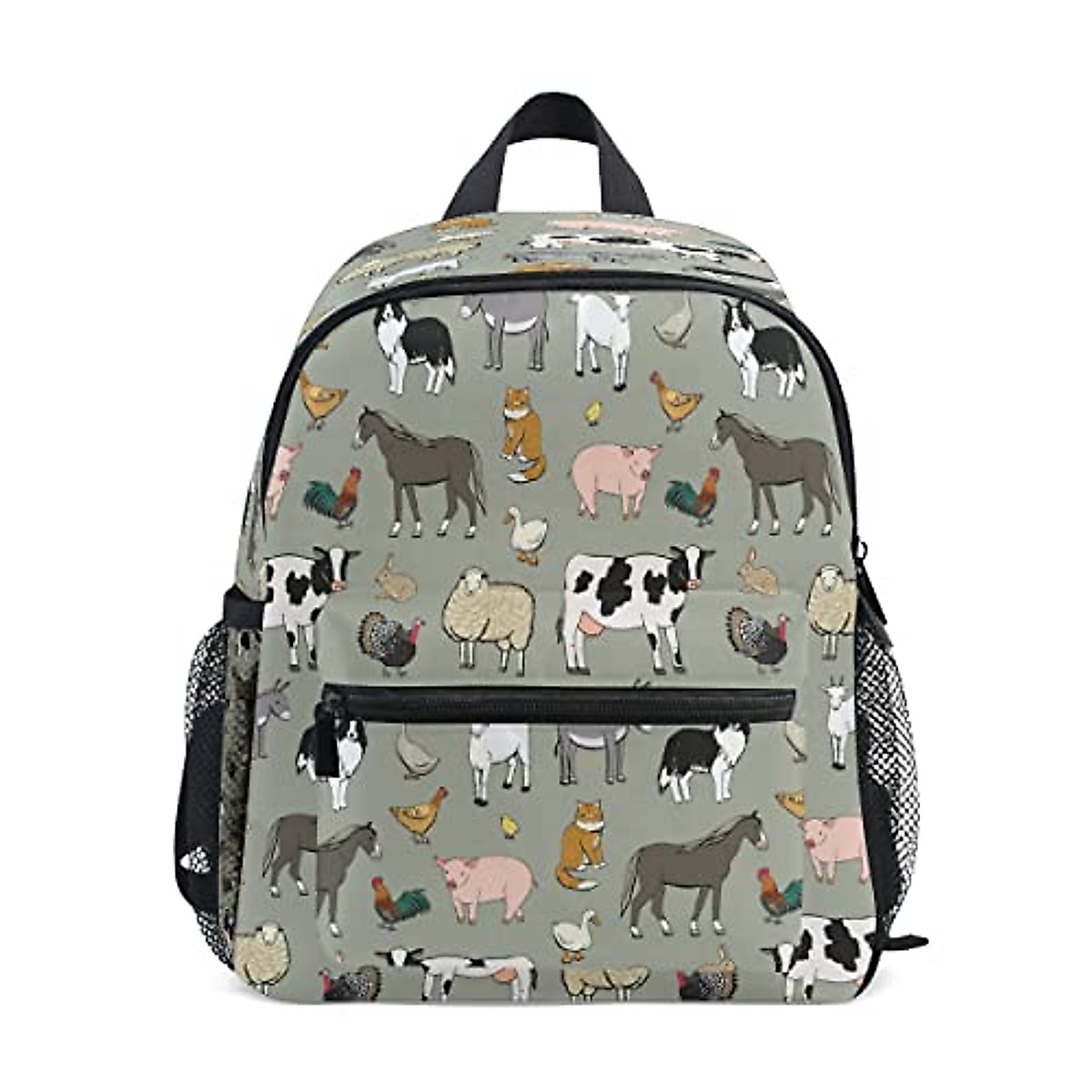 Cow Pig Rooster Kids Backpack Toddler Children's Schoolbag Backpack,Farm Animals Bookbag Travel Bag for Elementary Toddler Kindergarten Preschool Boys Girls with Chest Strap