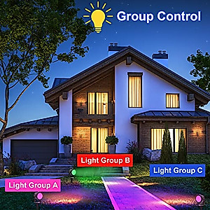 Tsanhoo Spot Lights Outdoor, 15W Waterproof Spotlights for Yard, RGBW Outdoor Spotlight,Low Voltage Landscape Lights, Intelligent Dimming APP Control Outdoor Led Spotlight (Without Remote Control)