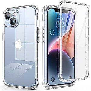 Switdo Compatible with iPhone 14 Case Clear with Built-in Screen Protector&Camera Lens Protector,Transparent Shockproof Cover Full Body Protective Phone Case for iPhone 14 6.1 inch,Clear