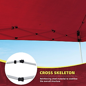 VOYSIGN 10x10 Pop Up Canopy Tent, Outdoor Instant Sun Shelter - Red, Included 1 x Rolling Storage Wheeled Bag, 4 x Weights Bags, 4 x Guylines, 8 x Stakes