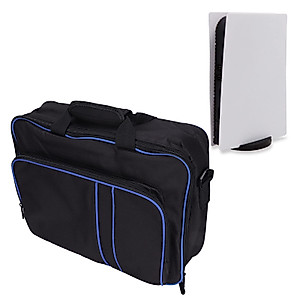 ASHATA Portable Travel Carrying Bag for PS5, Large Capacity Protective Console Case with Adjustable Shoulder Strap and Flared Pad for Games Controller(Blue Black)