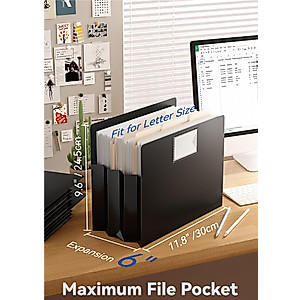 SortRax Plastic Expanding File Pockets, 6" Expansion Accordion Folder, Letter Size, 10 Pack - Matte Black