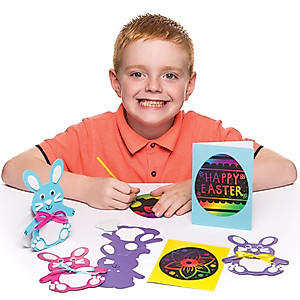Baker Ross AW189 Easter Egg Scratch Art Cards - Pack of 6, Easter Crafts for Kids to Decorate and Gift
