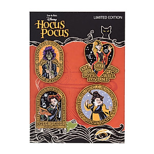 Disney Enamel Pin Set, Hocus Pocus Themed Jewelry, Pack of 4 Pieces, 1.75”, Limited Edition Collectors Pins with Three Sanderson Sisters and Billy Butcherson, Amazon Exclusive