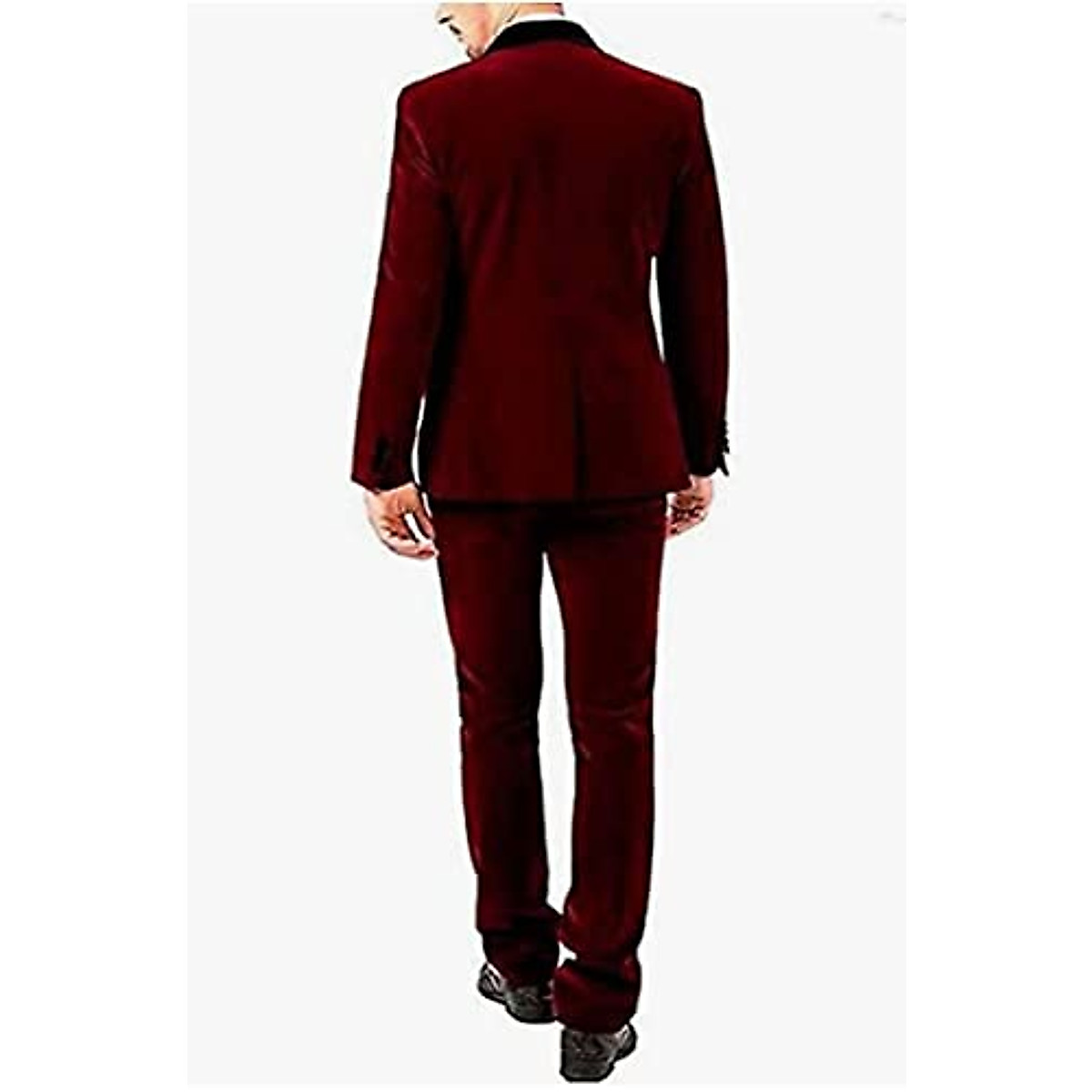 Men's Slim Fit 3 Pieces Burgundy Velvet Suits Shawl Lapel Wedding Suits Groom Tuxedos Winter Suits Burgundy 40 Chest / 34 Waist
