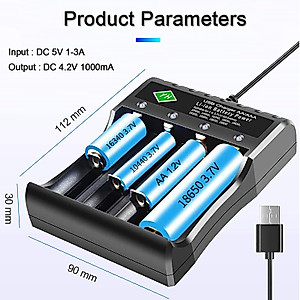 18650 Lithium Battery Charger 4 Bay Universal Fast Charger for 3.7V Li-ion 10440,14500,16340,16650,14650,18350,18500,18650(123A) Ni-MH Ni-Cd A AA AAA AAAA rechargeable Battery(battery)