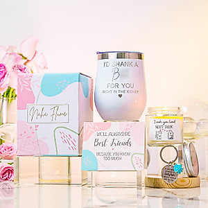 Best Friend Birthday Gifts for Women Friendship - Funny Wine Tumbler Gifts for Friends Female - Gifts for Best Friends Women - Gifts for Her Friend BFF Gift Baskets for Women - Bestie Gifts for Women