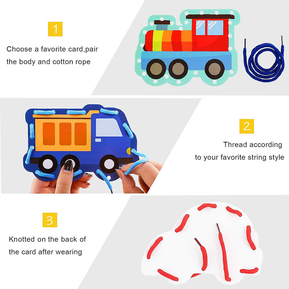 Zonon 8 Pieces Kids Lacing Cards Sewing Cards in 8 Patterns Lacing Games for Developing Imagination Education Supplies Children Sewing Game Favors (Transportation Style)