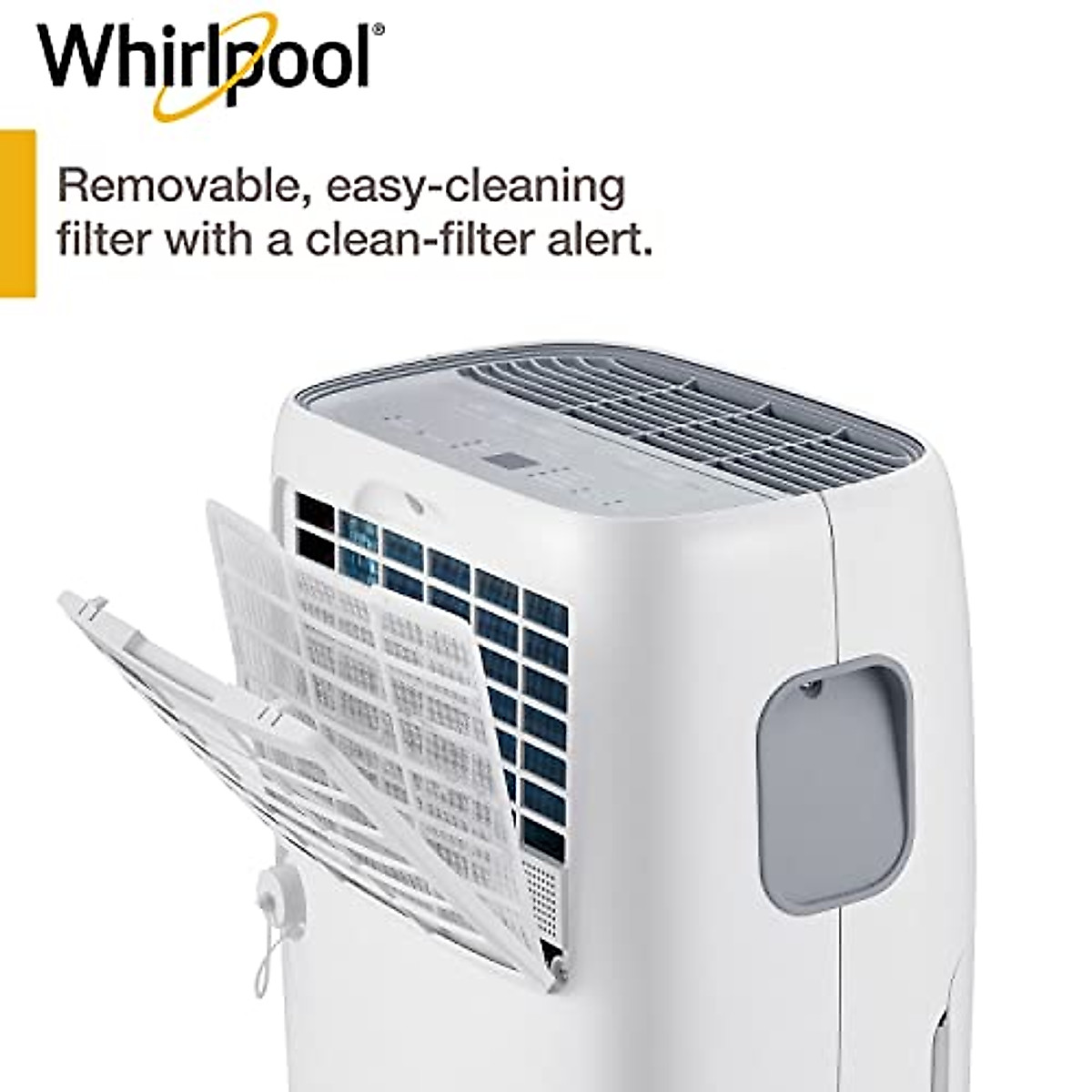 Whirlpool 40 Pint Portable Dehumidifier with Built-In Pump, 24-Hour Timer, Auto Shut-Off, Easy-Clean Filter, and Auto-Restart | For Bathrooms, Basements, and Bedrooms | WHAD40PCW