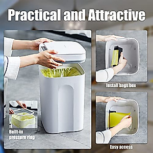 4 Gallon Automatic Trash Can, Touchless Bathroom Trash Cans with Lids, Waterproof Motion Sensor Trash Bin, Garbage Bin for Kitchen Bathroom Bedroom Living Room Office, Smart Waste Bin (White)