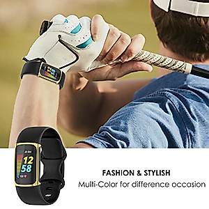 Simpeak 5-Pack Soft Screen Protector Bumper Case Compatible with Fitbit Charge 6 Charge 5 Smartwatch, Full Protection, Rose Pink/Clear/Silver/Black/Rose Gold