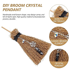 PRETYZOOM Mini Halloween Brooms Mini Witch Broom Crystal Witch Broom Wiccan Altar Broom Pendant Home Halloween Decor Khaki
