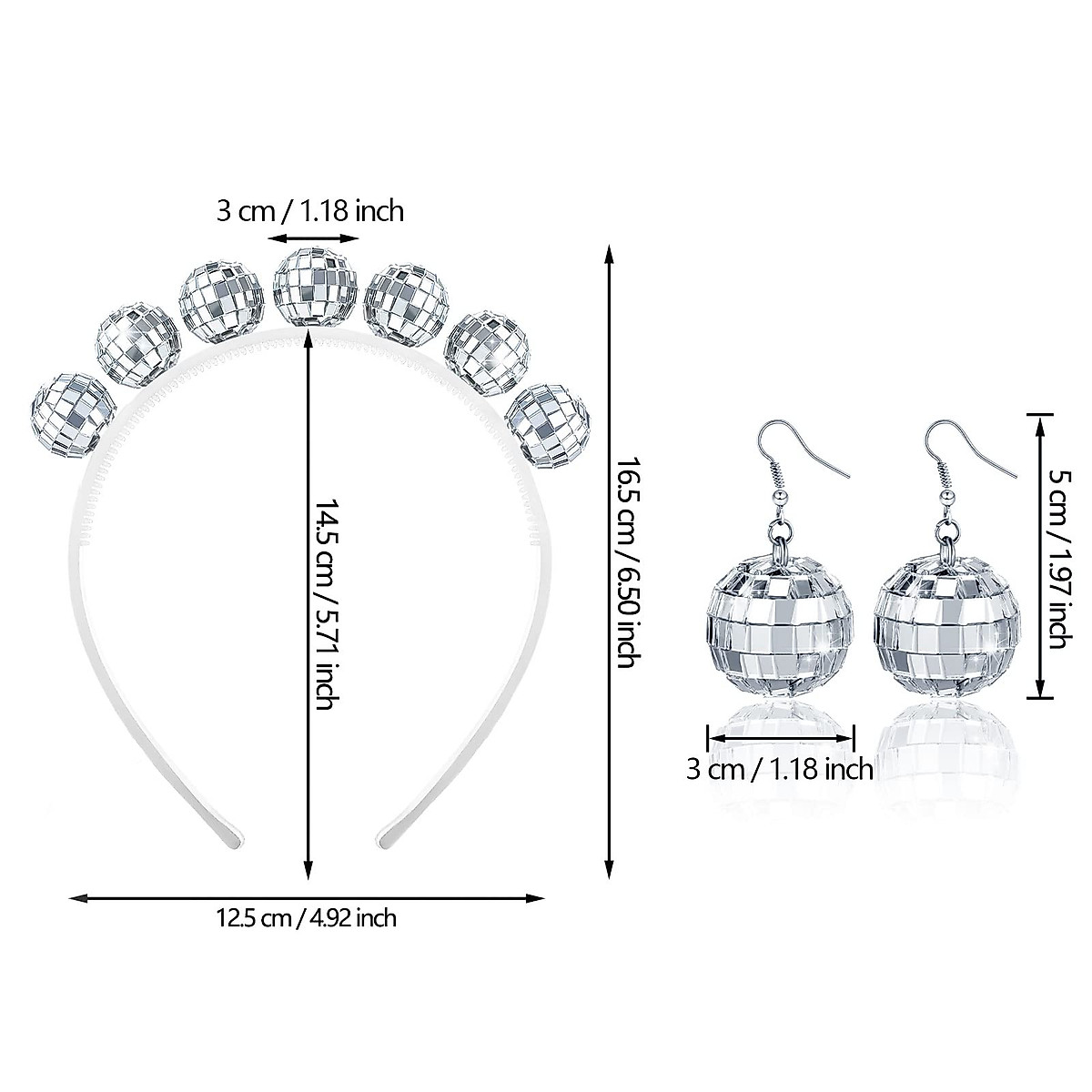Hicarer 1970s Disco Ball Costume Set 2 Pairs Disco Ball Earrings and 1 Pcs Disco Ball Headband, 70s Vintage Disco Party Outfit Set for Women Costume Party Accessories(Classic Style)