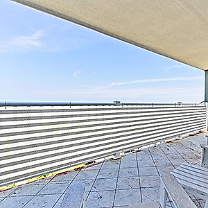 TANG SunShades Depot 35" x 10' White & Grey Stripes Balcony Privacy Screen Fence Windscreen for Porch Deck Outdoor Backyard Patio Balcony to Cover Sun Shade UV-Proof fits Perfectly on 3'x10' Fence