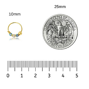 Handmade Gold Single 10MM Cartilgae Helix Piercing Hoop Earring with Trio Blue&White Opal, Gold Plated over Sterling Silver Very Small Thin 22Gauge Hoop for women, By Miya Jewelry Creations