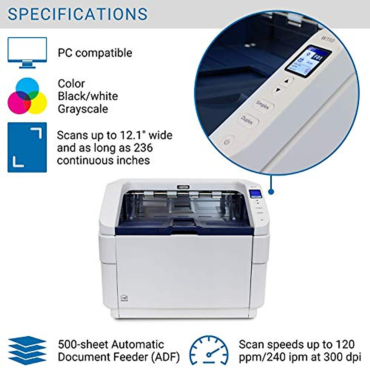Visioneer Xerox W110: 120ppm Office Scanner | 500 ADF