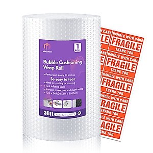 1 Roll 12" X 36' Perforated Nylon Bubble Packing Wrap For Moving Boxes Shipping Cushioning Supplies Wanguagua