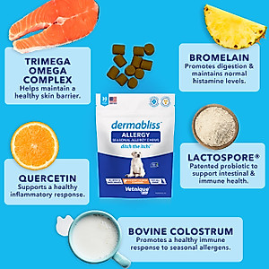 Dermabliss Allergy Chews 30 Ct and Glandex Anal Gland Support Chews 30 Ct Bundle Dog Vitamins & Supplements, Anal Gland Dog Treats with Probiotics, Dog Allergies Skin Treatment Soft Chew