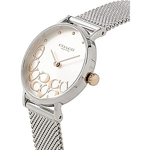 COACH 14503858 Perry Silver/Rose Gold Tone Logo Dial Stainless Steel Silver Mesh Band Women's Watch