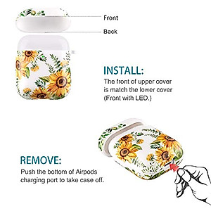 Sunflower Airpod Case, Shockproof Hard Case Cover with Keychain for Apple Airpod Case 2nd 1st Generation, Case for Airpod Boys Girls, Front LED Visible, Support to Wireless Charging
