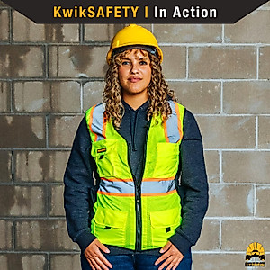 KwikSafety FIRST LADY Safety Vest for Women [SNUG-FIT] 9 Pockets, Class 2 Custom High Visibility Reflective ANSI OSHA Fitted Construction Work PPE/Yellow Small