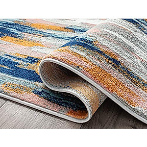 Abani Rugs Orange & Blue Contemporary Abstract Area Rug Contemporary Style, Porto Collection | Turkish Made Superior Comfort & Construction | Stain Shedding Resistant, 7'9" x 10'2" Rectangle