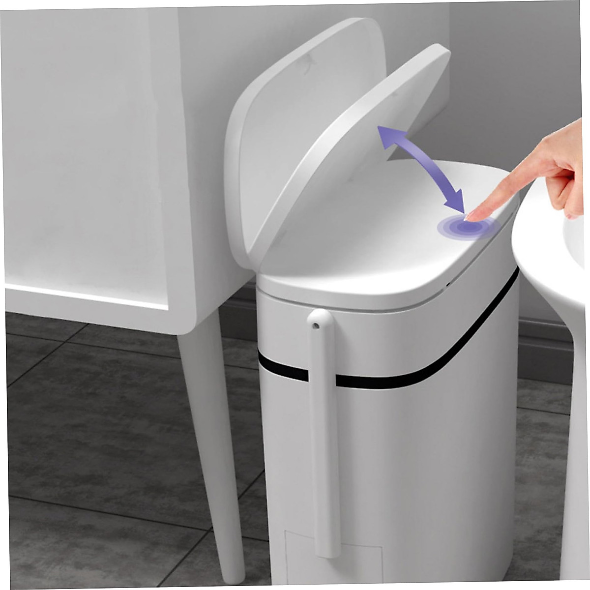 NewGtuizi Bathroom Trash Can|Bathroom Bin with Toilet Brush Holder 14L Slim Trash Can White Wastebasket Garbage Bin with Press Top Lid for Kitchen