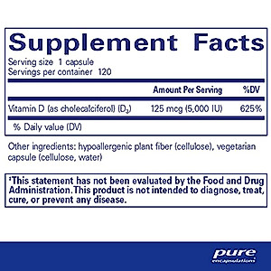 Pure Encapsulations Vitamin D3 125 mcg (5,000 IU) | Supplement to Support Bone, Joint, Breast, Heart, Colon and Immune Health* | 120 Capsules