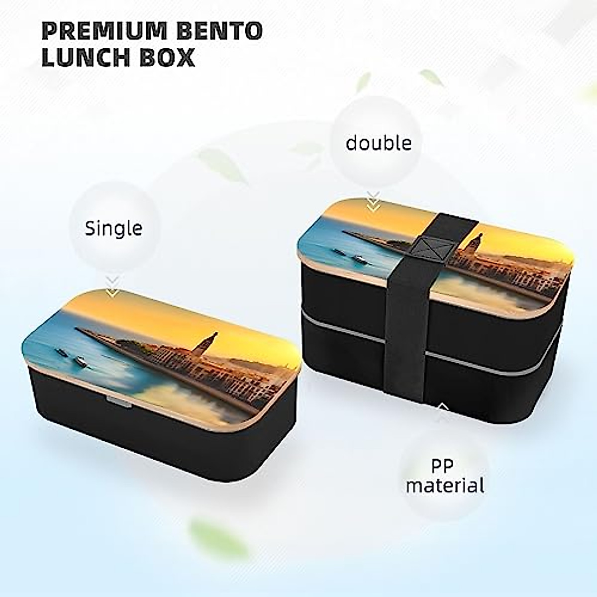 Sunset In Barcelona Adult Lunch Box, Bento Box, With Cutlery Set Of 3, 2 Compartments, Rectangular, Lunch Box For Adults