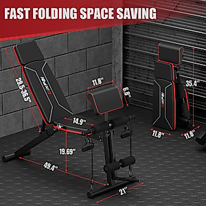 GIKPAL Adjustable Weight Bench, Foldable Workout Bench for Home Gym, Incline Decline Flat Exercise Bench Press for Full Body Strength Training w/Extended Headrest and Leg Extension (Black - New