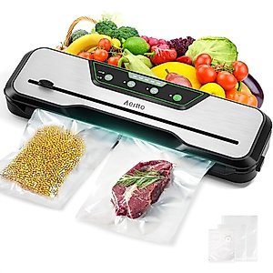 Automatic Food Vacuum Sealer Machine | Aeitto® 80KPa 8-In-1 Food Vacuum Saver with Starter Kits | 15 Bags, Pulse Function, Moist&Dry Mode and External VAC for Jars and Containers | Build-in Cutter | LED Indicator | Easy to Clean | Sous Vide