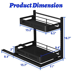 WASUMI Under Sink Organizers, Metal Sliding Cabinet Basket and Storage Organizer 2 Tier Pull Out Cabinet Organizer for Kitchen Bathroom, Large Capacity, Black