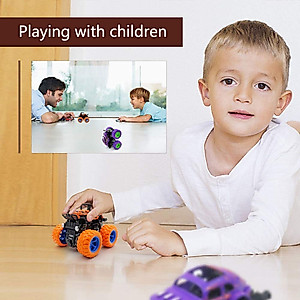 WOCY 2 Pack Monster Trucks Toys for Boys,Pull Back Cars,Friction Powered Toys Cars for Toddlers as Gifts for 3-12 Years Old Boys & Girls (Purple and Orange)