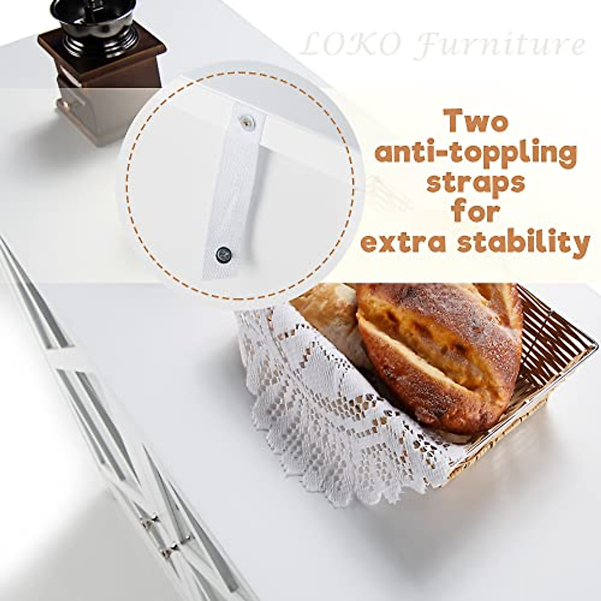 LOKO Buffet Cabinet, Kitchen Storage Cabinet with Tempered Glass Doors & Adjustable Shelves, Sideboard Cabinet Liquor Cabinet for Kitchen, Living Room, 35.5 x 15.5 x 38 inches (White)