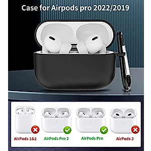 AKIKI [5 in 1] for Airpods Pro Case Cover 2022/2019 with Cleaner kit&Replacement Eartips(XS/S/M/L), Soft Silicone Protective Cover with Keychain and Magnetic Anti-Lost Straps (Black)