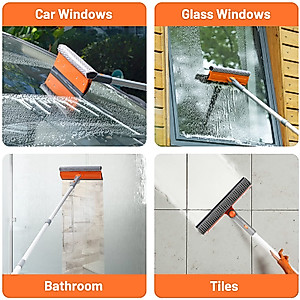 eazer 46'' Professional Window Cleaner Tool, 2-in-1 Rotatable Squeegee for Window Cleaning Kit, Window Washing Equipment Kit with Threaded Extension Pole(20''-46'') for Shower/Windshield.