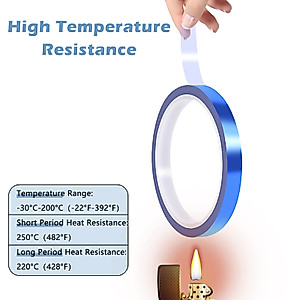 HTVRONT Blue Heat Tape - 10mm X 33m Heat Resistant Tape 2 Rolls Heat Tape, No Residue High Temperature Tape, High Adhesion Heat Tape for Sublimation, Heat Press, HTV Heat Transfer Tape