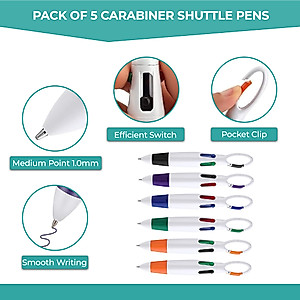 LUCS & JURS 2 Pcs Pen Light with 6 Multicolor Pen- Nurse Flashlight Pen with Pupil Gauge & 9 mm Ruler & Six 4 in 1 Multicolor Ballpoint Pen Pack- Carabiner Pens for Writing