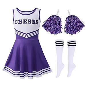 Blaward Girls Cheerleader Costume Set Cheerleading Uniform Outfits with Pom Poms Socks for Halloween Birthday Party Cosplay
