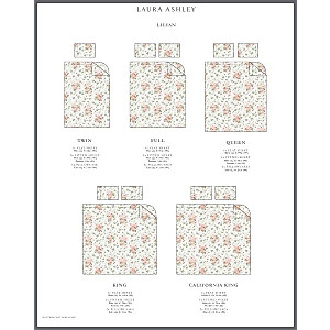 Laura Ashley Home - Queen Sheets, Soft Sateen Cotton Bedding Set - Sleek, Smooth, & Breathable Home Decor (Lilian Coral,4 pieces, Queen)