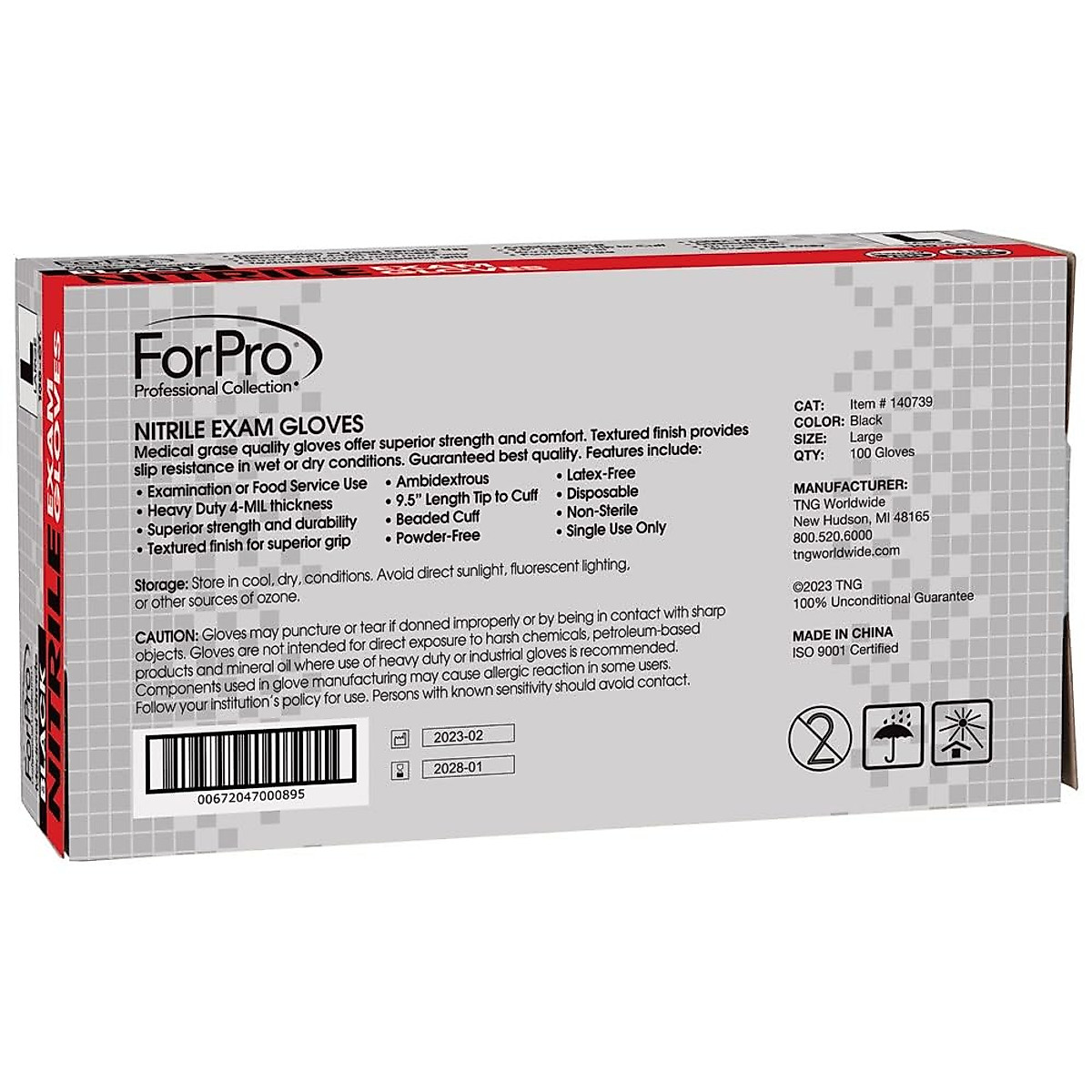 ForPro Disposable Nitrile Exam Gloves, Medical Grade, 4 Mil Extra Protection, Powder-Free, Latex-Free, Non-Sterile, Food Safe, Black, Large, 100-Count