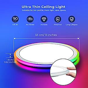 BLNAN Smart RGB LED Flush Mount Ceiling Light, 13 Inch 24W Dimmable Color Changing Wired Lamp Fixture with Remote Control, Works with Alexa Google Home Tuya App for Bedroom Living Kids Room Party