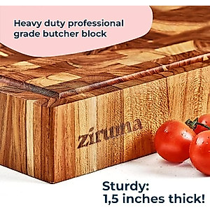 XXL End Grain Butcher Block Cutting Board [1.5" Thick]. Made of Teak Wood and Conditioned with Beeswax, Flaxseed Oil & Lemon Oil. 23" x 17" Chopping Board by Ziruma.