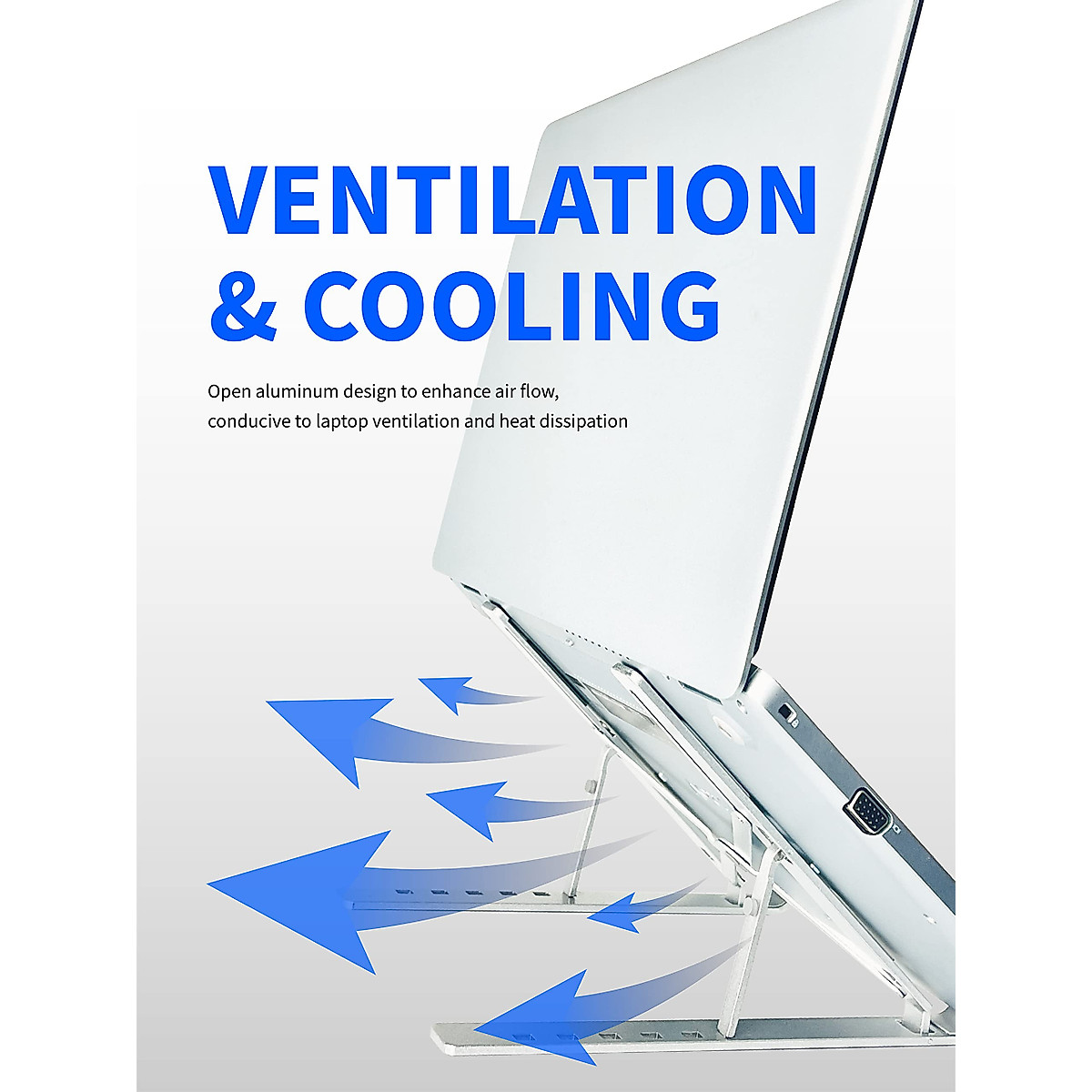 WEETEE Laptop Stand for Desk, Laptop Riser Adjustable Height for Ventilated Cooling, Aluminum Foldable Portable Laptop Holder Compatible with MacBook, Dell, Lenovo More 10-15.6"