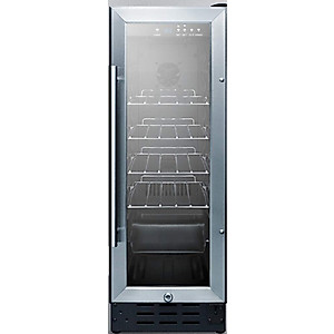 Summit Appliance SCR1225B Built-In 12" Wide Undercounter Commercial Glass Door Beverage Center with Lock, Auto Defrost, Professional Handle, Digital Thermostat, LED Lighting and Black Cabinet